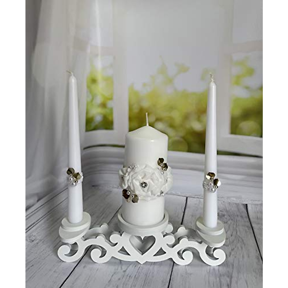 Unity Candle Holder-Unity Candle Stand-Unity Candle Holder Set-Pillar Candle Holder-Wedding Gift -Ceremony Decoration-Wedding Centerpiece (with Heart)