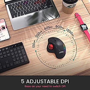 Wireless Trackball Mouse, Computer Ergonomic Mouse, Rechargeable Bluetooth Mouse, Easy Thumb Control,Precise and Smooth Tracking, 3 Device Connection(BT3.0/5.0 or USB) for PC, Laptop,iPad, Mac,Windows