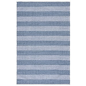 Safavieh Striped Kilim Collection Area Rug - 5' x 8', Ivory & Blue, Flat Weave Cotton Design, Easy Care, Ideal for High Traffic Areas in Living Room, Bedroom (STK802M)