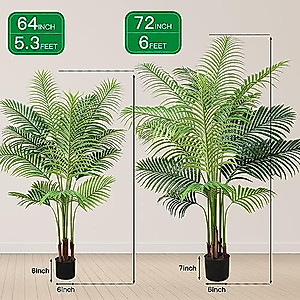 YULISKY Artificial Areca Palm Plant, 5 FT Fake Palm Tree in Pot, Tall Faux Silk Plant, 12 Leaves Faux Palm for Home Decor Office Living Room Perfect Housewarming Gift