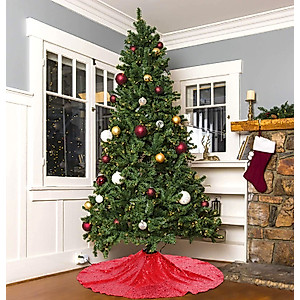 B-COOL Tree Skirts 48inches Red Christmas Sequin Tree Skirt Embroidered Tree Carpets Glitter Tree Mats Chrismas Tree Cover Round Red