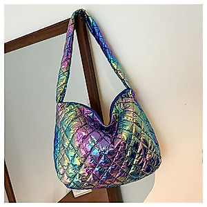 HACODAN Puffer Tote Bag Cloud Quilted Crossbody Bag for Women Puffy Purse Messenger Handbags Down Padded Shoulder Bag (Colorful)