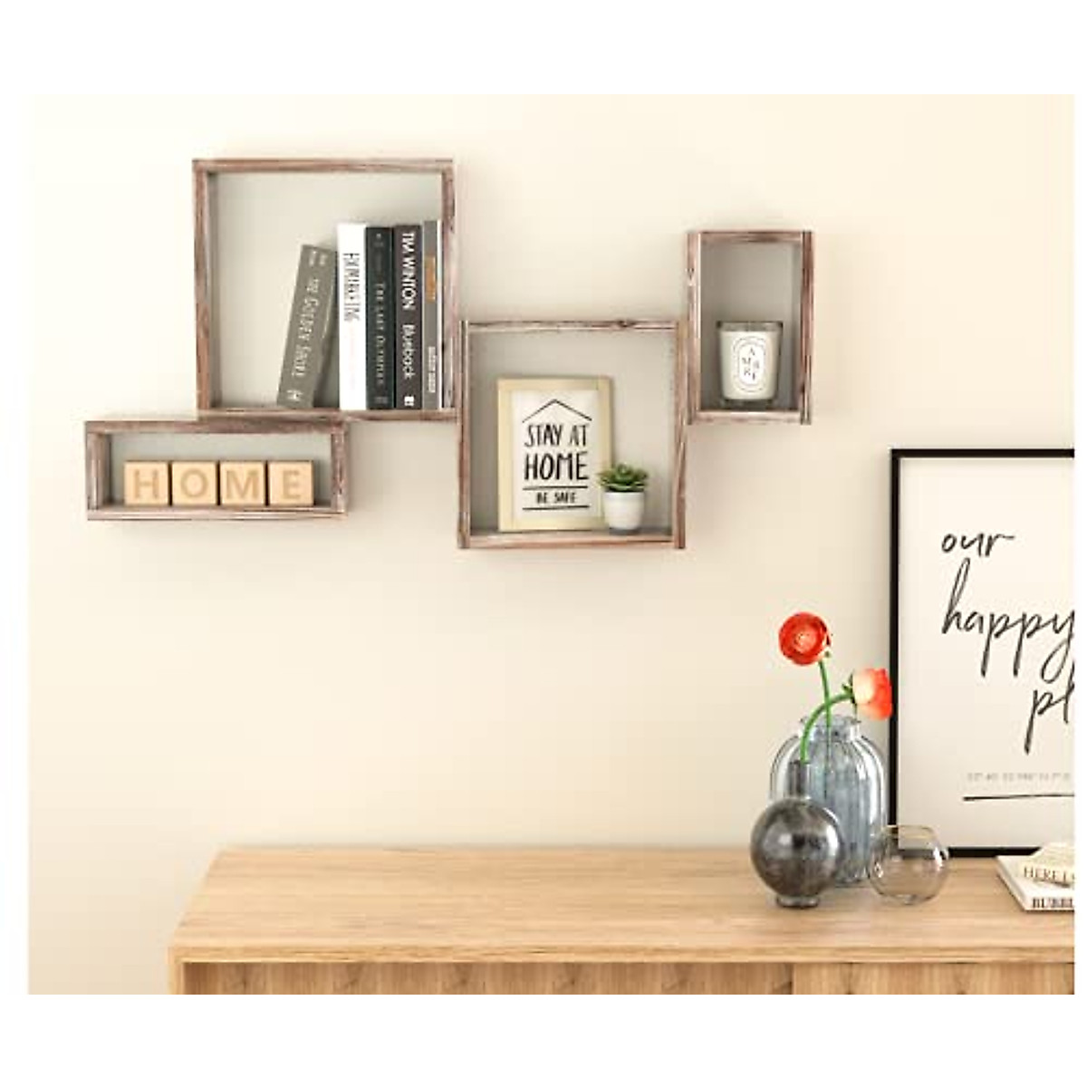 JACKCUBE Design 4 Cube Wall Mounted Rustic Floating Shelves, Wood Display Shelf, Shadow Box , Decorative Wall for Livingroom, Bathroom, Kitchen, Bedroom - MK517A