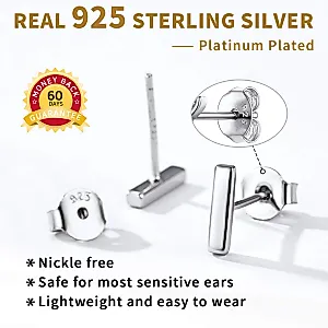 ChicSilver Minimalist Bar Earrings for Women Hypoallergenic 925 Sterling Silver Simple Small Geometric Stud Earrings for Sensitive Ears Valentines Day Gifts for Mothers Day