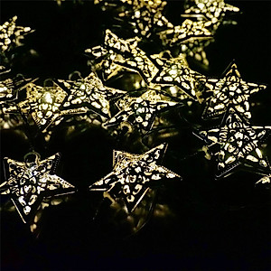 Hann Solar LED Star String Lights 12ft 20LED Decoration Light for Garden, Yard, Home, Landscape Festival Halloween Christmas Party Wedding Tree (20 LEDs Stars Warm White)