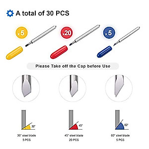 30PCS Fine Point Blades,STREWEEK Cutting Blades for Cricut Explore Air 2/Air 3/ Maker 3 Expression, Including 5PCS 30°Shallow Blades, 20PCS 45°Standard Blades and 5PCS 60°deep Cutting Blades
