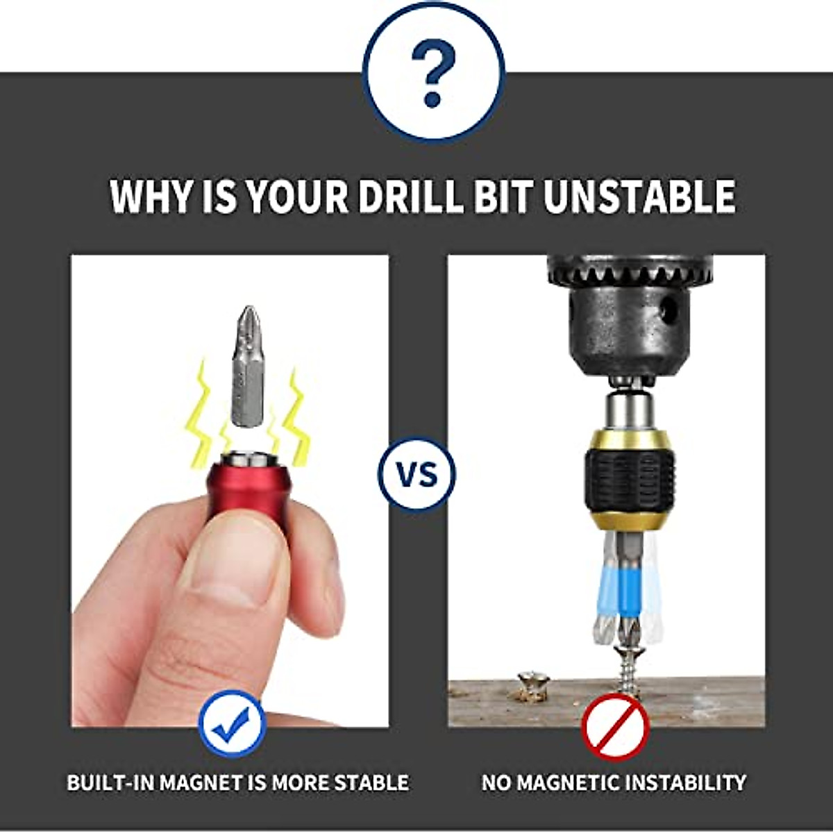 Drill Bit Extension, Mellbree 3-Pack Quick Release Magnetic Drill Bit Holder Tool Kit with 1/4” Hex Shank for All 1/4-Inch Drive Bits Three Lengths 2", 4" and 6"（Magnetic force does not transmit）