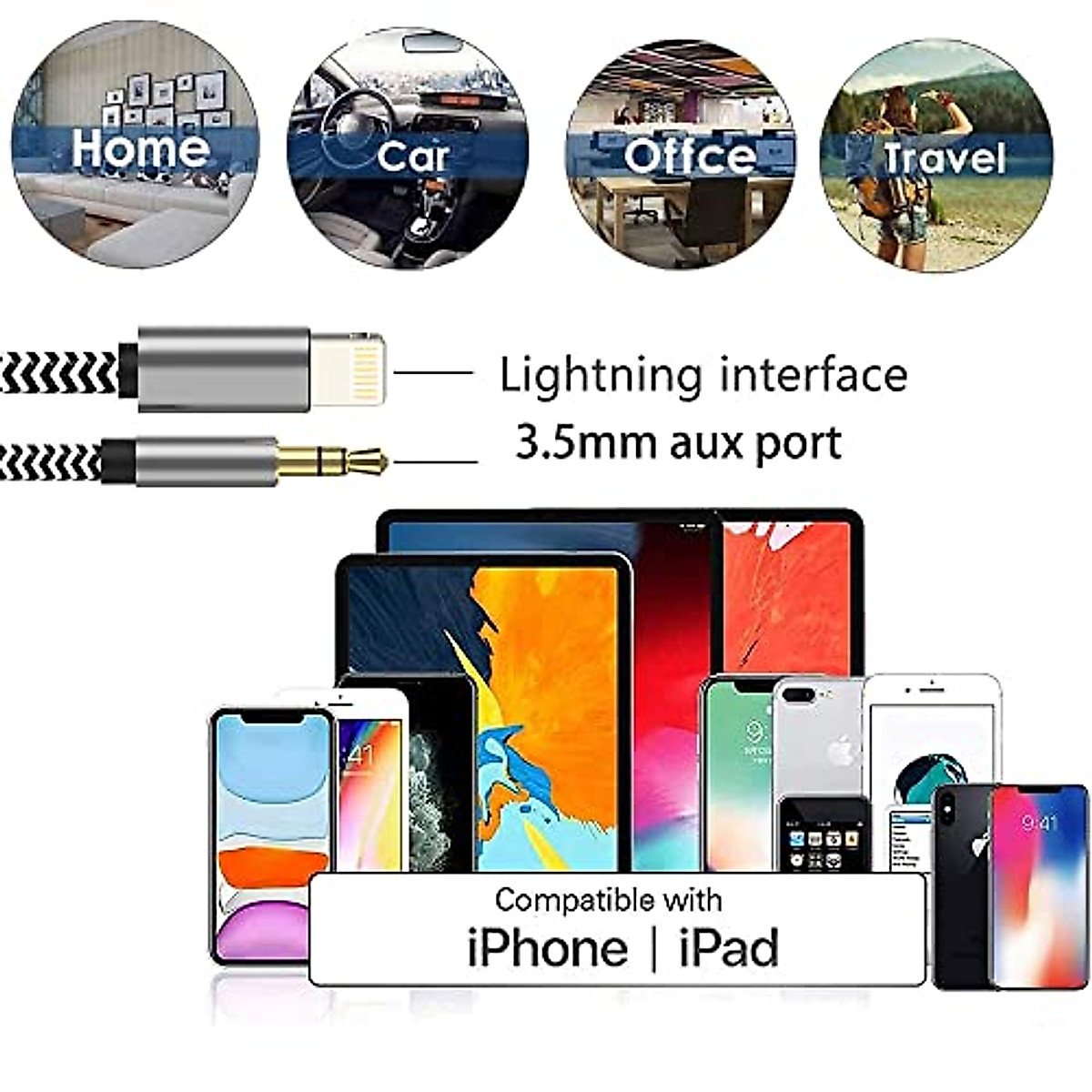 [Apple MFi Certified] iPhone AUX Cord for Car Stereo, 3.3ft Lightning to 3.5mm Audio Cable Compatible with iPhone 13/12/11/XR/XS/X/8/7/6/iPad to Car Home Stereo Speaker Headphone (Nylon Braided)