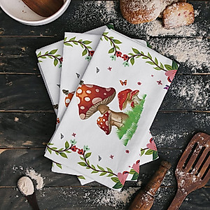 Dish Towels for Kitchen,Hand Towel Cleaning Cloths Country Forest Mushroom Absorbent Fast Drying Dish Rags,Flower Green Leaf Branch Frame Bathroom Cloth Set of 2 with Hanging Loop