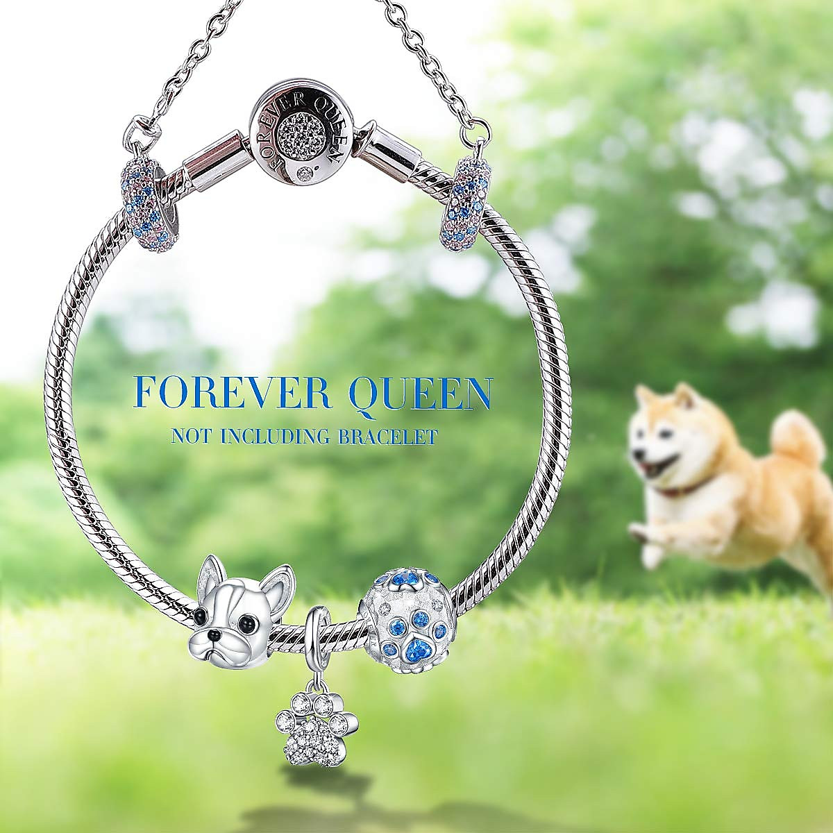 FOREVER QUEEN Dog Charm 925 Sterling Silver, Cute Loyal Partners French Bulldog Doggy Animal Pet Bead Charms fit Charms for Pandora Bracelets Jewelry, Animal Lovers…