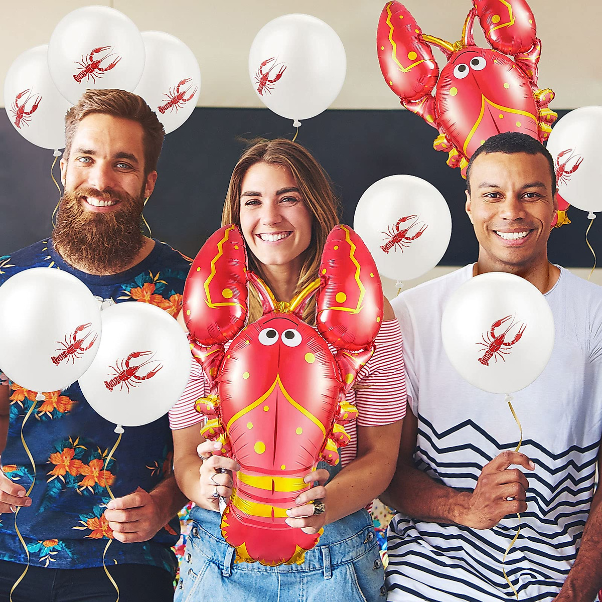 28 Pieces Lobster Balloons, 4 Pieces Aluminum Foil Lobster Balloons Lobster Party Foil Balloons and 24 Pieces White Lobster Latex Balloons for Beach Themed Birthday Bridal Shower Party Decor Supplies