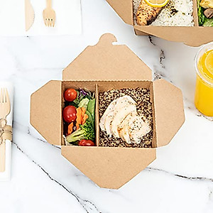 Restaurantware Bio Tek 47 oz Rectangle Kraft Paper #3 Bio Box Take Out Container - 2-Compartment - 6 1/2" x 5 1/4" x 2 1/2" - 200 count box