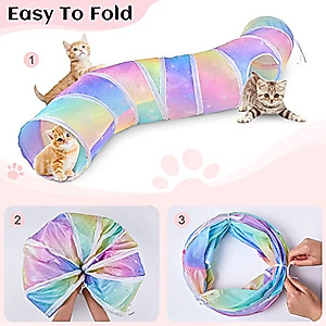 pickyNproud Cat Tunnel, S-Shape Cat Tunnels for Indoor Cats Foldable Cat Toys Cute Cat Tube with Mouse Toy Pet Cat Stuff