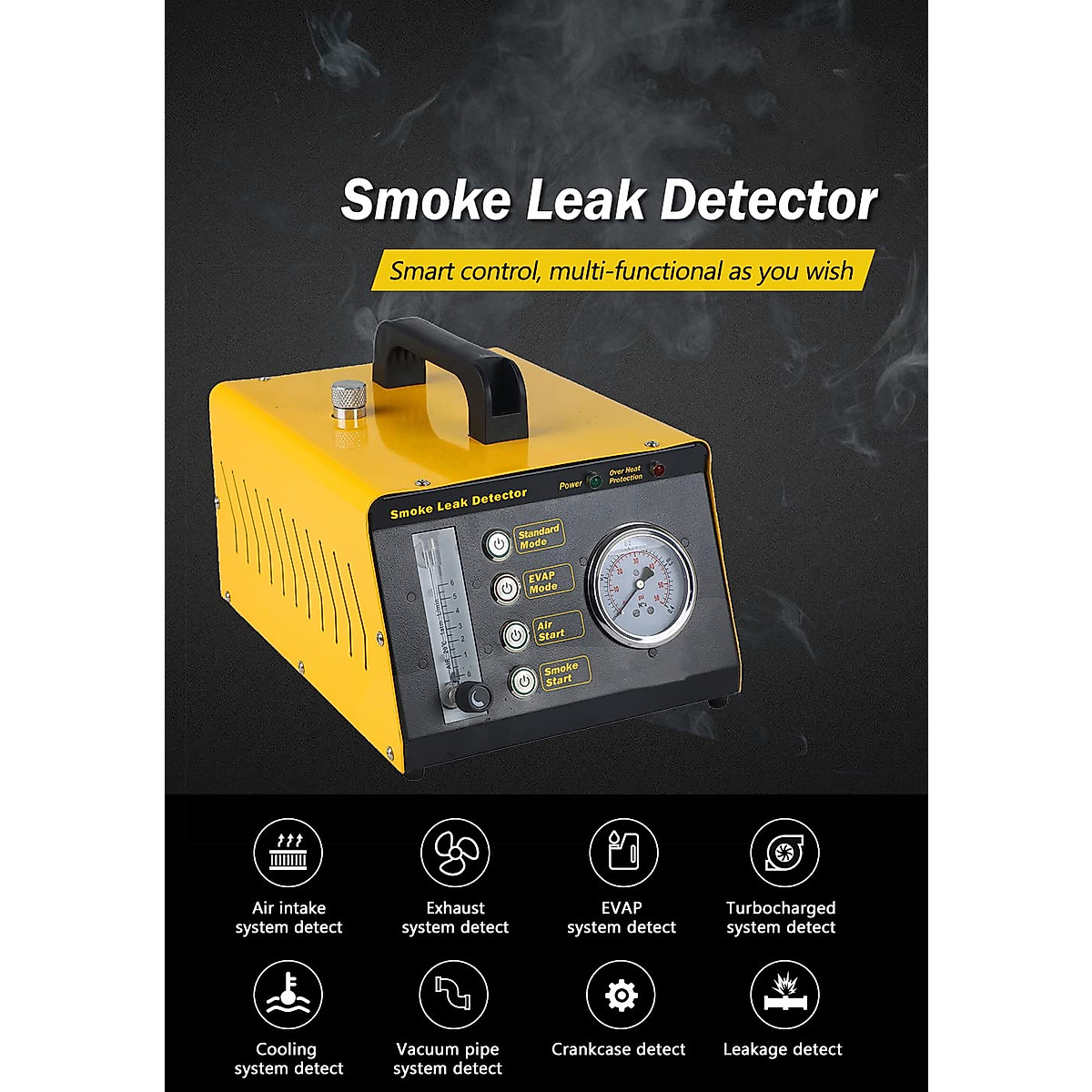 QPKING EVAP Smoke Fuel Leakage Tester 4 in 1 Car Conduit Pipe System Leak Detection Tools, Car Fuel Leak Detector for 12V/24V Vehicles Boats with Adjustable FlowMeter Leak Detector