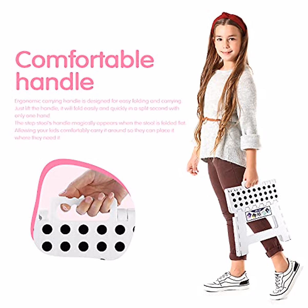 Delxo 9” Folding Step Stool in White,1 Pack Premium Heavy Duty Foldable Stool for Kids,Portable Collapsible Plastic Step Stool,Non Slip Folding Stools for Kitchen Bathroom Bedroom