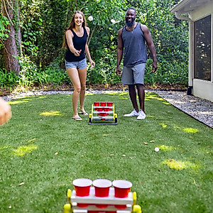 Franklin Sports Stadium Cup Pong Set - Jumbo 6 Cup Pong Game Set with Cups + Stand - Fun Indoor + Outdoor Tailgate Game