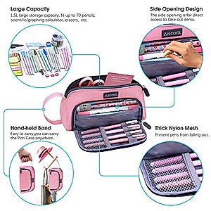 Aiscool Big Capacity Pencil Case Bag Pen Pouch Holder Large Storage Stationery Organizer for School Supplies Office College Teen (Pink)