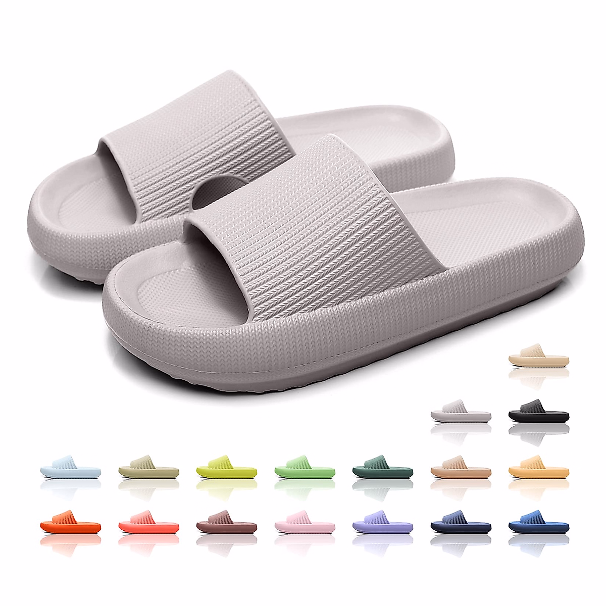 House Slippers For Women & Men - Cloud Slippers Non Slip Pillow Shower Slides Open Toe Comfy Quick Drying Bathroom Sandals For Spa Pool Gym Beach Indoor and Outdoor Grey 4041