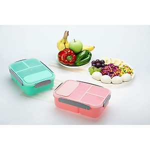 freehour Food Storage Meal Prep Container Box With Lid, 2000ML Large Bento Box For Adults, Leakproof 3 Compartment Bento Lunch Box (Blue)