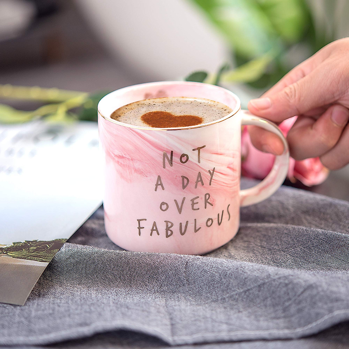 Not a Day Over Fabulous - Funny Birthday Wine Gifts Ideas for Women, Wife, Mom, Daughter, Sister, Aunt, Best Friends, BFF, Coworkers, Her - Pink Marble Mug, Ceramic Coffee Cup