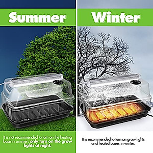 Seed Starter Tray with T8 Grow Light, Seedling Heat Tray Mini Greenhouse with 15'' Humidity Domes and Height Extension, Plant Sprouting Germination Propagation Kit Indoor Gardening Supplies