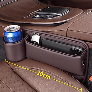 Jessena Car Leather Cup Holder Gap Bag, Adjustable Car Seat Storage Box, Car Seat Storage Box with Cup Holder, Leather Car Seat Storage Box, Seat Gap Storage Box (Black,Driver Seat)