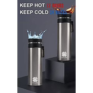 Stainless Steel Insulated Double Wall Leak Proof Tumbler Vacuum Flask with Flavor Infuser BPA Free 17.5 oz (Silver)