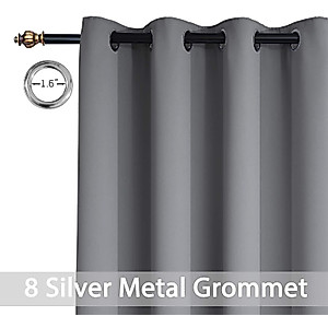 Yakamok Room Darkening Gray Blackout Curtains Thermal Insulated Grommet Curtain Panels for Bedroom, 52W x 84L, Grey, 2 Panels, 2 Tie Backs Included