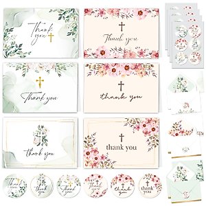 Decorably Thank You Cards with Envelopes & Stickers, Baptism Cards - 24 Pack Baptism Thank You Cards, Blank Inside Religious Thank You Cards Baptism, 6x4in Christian Thank You Cards with Envelopes