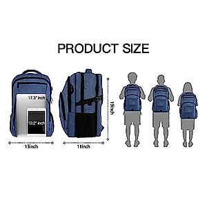 BLIKECH Extra Large Backpack for Men, 17 Inch Big Laptop Travel Backpack with USB Charging Port, Water Resistant Durable Big Business Work Backpack, Large Computer Bag TSA Airline Approved, Blue