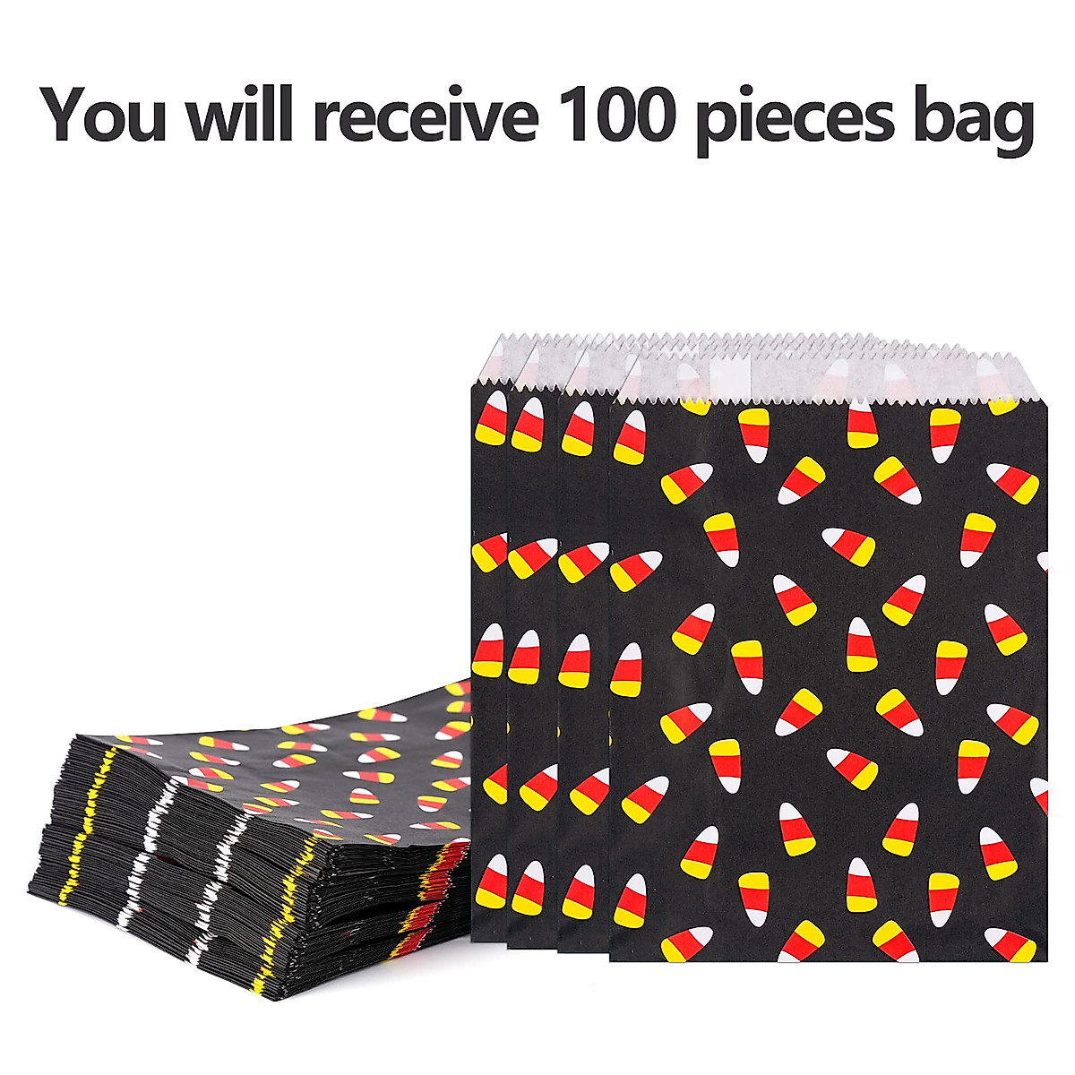 Kolewo4ever 100 Pieces Halloween Treat Bags Halloween Candy Corn Bag Halloween Paper Bags Candy Buffet Paper Bags for Chocolate Candy Cookies Party Favor