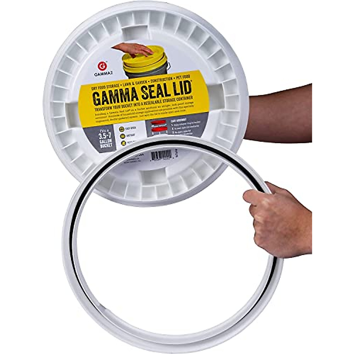 Gamma2 Seal Lid - Pet Food Storage Container Lids - Fits 3.5, 5, 6, & 7 Gallon Buckets, White, 4122E