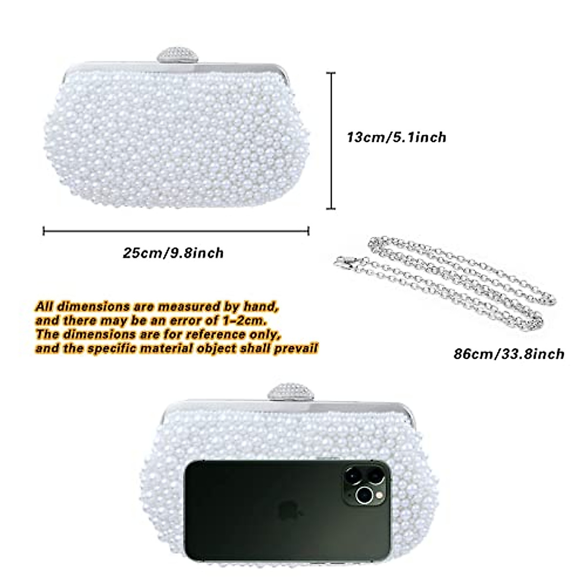 ERCULER Topfive Women's White Pearl Beaded Clutch Evening Handbags for Formal Bridal Wedding Clutch Purse Prom Cocktail Party