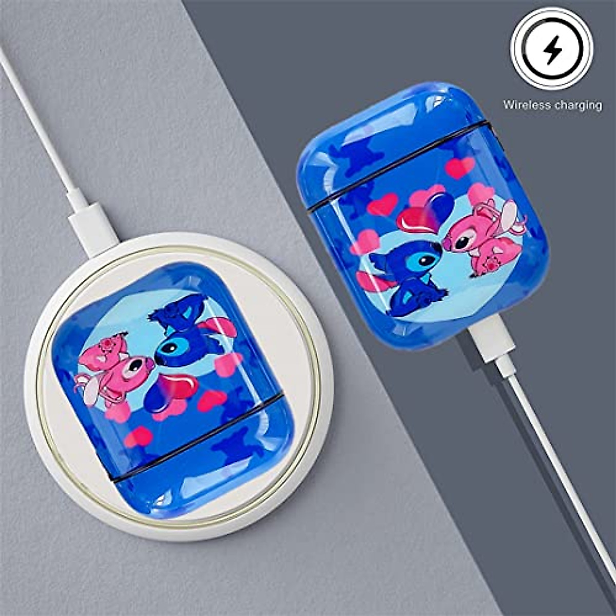 OINbxw for Airpod Case Cover, Airpod Case Personalized Custom with Lanyard Keychain Cool Cartoon Cute Anime Design Series Airpod Case for Women Girls Wireless Airpod 2 Case (Stitch)