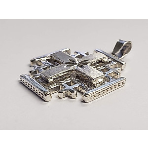 Sterling Silver (925) Jerusalem Crusader's cross Pendant. Handcrafted in the Holy Land. Two layer cross with Bethlehem star hand engraved.