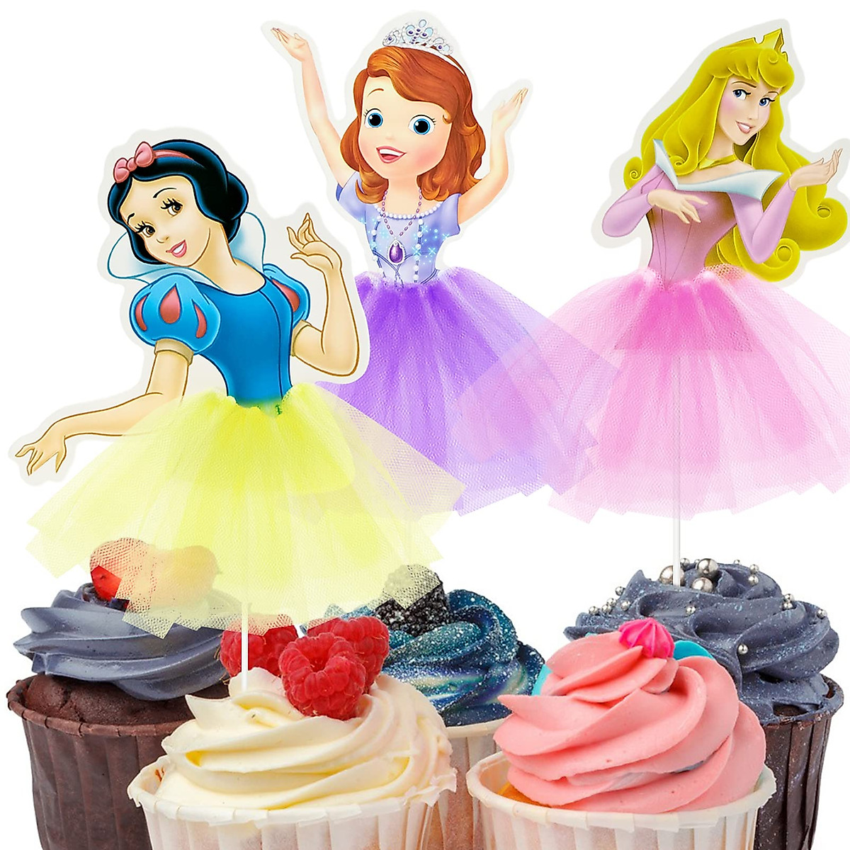 6 Pieces Princess Cupcake Toppers, Girls Birthday Princess Cake Topper Decoration for Baby Shower, Princess Theme Bday Party