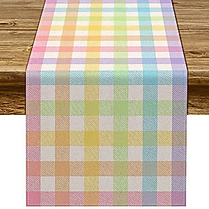 Pudodo Easter Buffalo Plaid Check Table Runner Spring Holiday Farmhouse Fireplace Kitchen Dining Room Home Party Decoration (13" x 72")