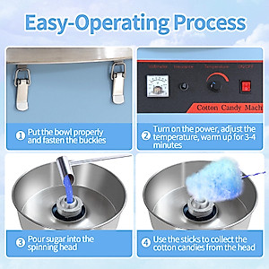 Commercial Cotton Candy Machine, Electric Floss Maker with Stainless Steel Bowl, for Home Party Carnival,Blue