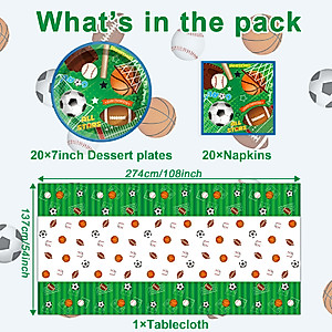 Sports Party Decorations Tableware Set All Star Plates Napkins All Sports Disposable Table Cover Baseball Football Soccer Basketball Dinnerware for Boy Birthday Party Baby Shower Decor Supplies