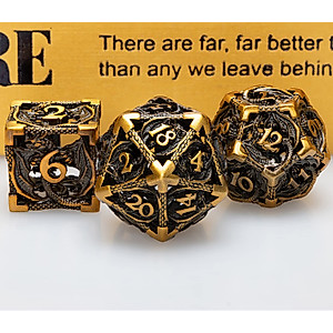 Dungeons and Dragons Dice ARUOHHA DND Metal Dice Set D and D Dice for Pathfinder MTG Board Games Role Playing Dice Hollow Polyhedral Dice D&D Dice with Gift Box D20 D12 D10 D8 D6 D4 (Ancient Bronze)