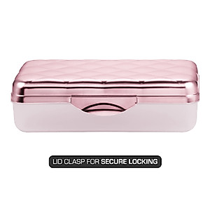 It's Academic Metallic Pencil Case Box, Hard Plastic, Stylish Quilted-Pattern Lid, 3-Pack