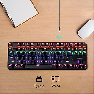 E-YOOSO Mechanical Keyboard LED Backlit Gaming Keyboard with Blue Switches, Compact 87 Key Ultra Slim Wired Keyboard for Desktop/PC/Laptop/Mac/Smart TV and Windows 10/8/ 7 (Red Switch)