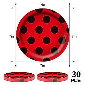 Menipros 30Pcs Ladybug Party Plates,Ladybug Birthday Party Supplies,Suitable for Girl's Birthday Party Decoration