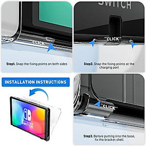 RHOTALL Clear Protective Case Compatible with Nintendo Switch OLED, Dockable Hard Shell for Switch OLED Console, Soft Cover with Comfortable Grip Design for Joycon Controller
