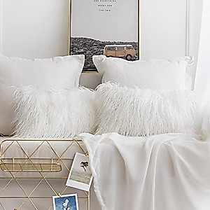 MIULEE Decorative New Luxury Series Style White Faux Fur Throw Pillow Case Cushion Cover for Sofa Bedroom Car 12 x 20 Inch 30 x 50 Cm