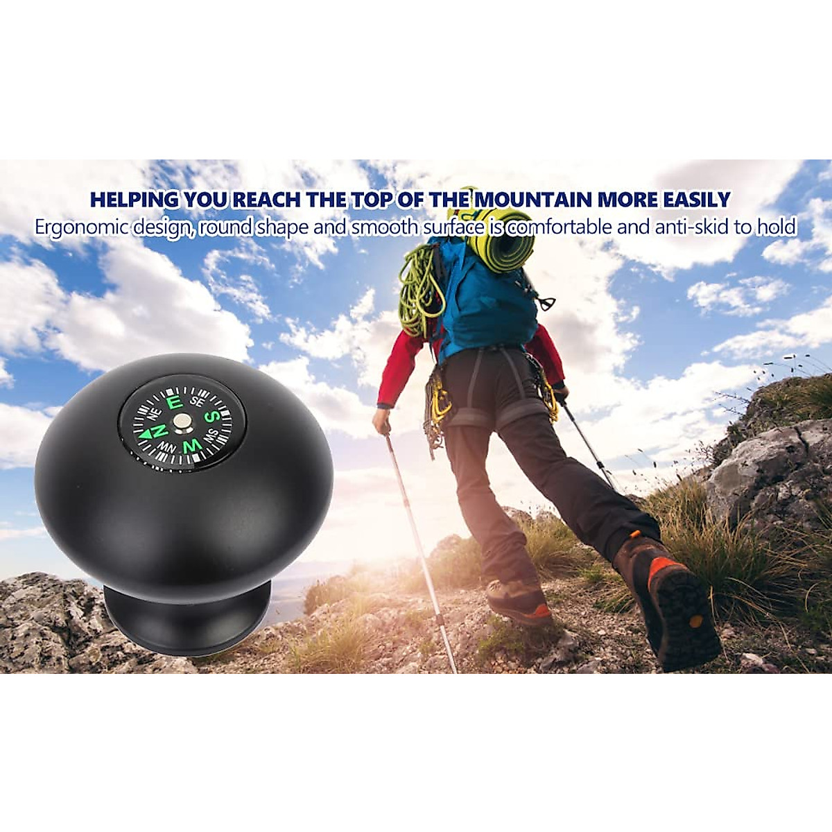 Tripod Monopod Ball Head Handle Grip Knob,Universal Trekking Pole Stick Monopod Tripod Head Grip Knob with Compass for Outdoor Activities, Hiking, Camping, etc