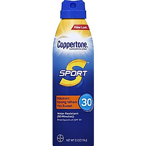 Coppertone SPORT Sunscreen Spray SPF 30, Water Resistant Sunscreen, Broad Spectrum Spray Sunscreen SPF 30, 5.5 Oz Spray