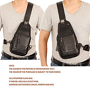 YUAN FAN Small Leather Sling Bag for Men,Travel Chest Crossbody Shoulder Outdoor Sports Backpack