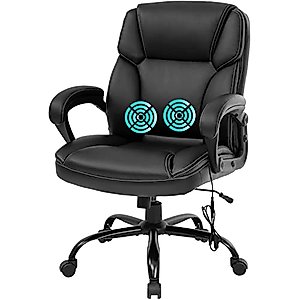 Big and Tall Office Chair Ergonomic Chair 400lbs Wide Seat Desk Chair PU Leather Computer Chair with Lumbar Support Arms Mid Back Executive Task Chair, Black