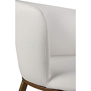 Meridian Furniture Skylar Collection Modern | Contemporary Upholstered Dining Chair with Rounded Back and Sturdy Iron Legs, Set of 2, 23.5" W x 23.5" D x 30" H, White Faux Leather, Gold